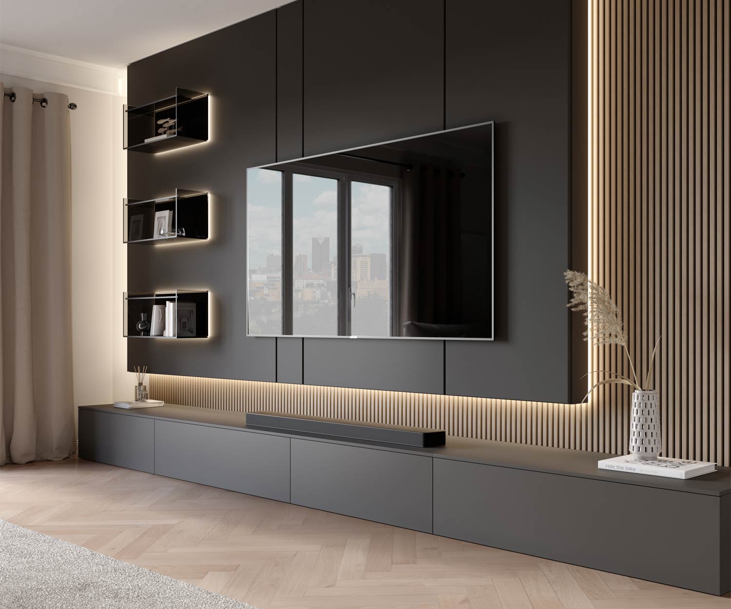 Meuble TV design avec panneau TV